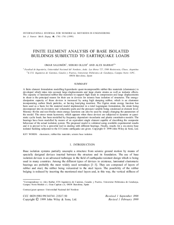 (PDF) Finite element analysis of base isolated buildings subjected to earthquake loads