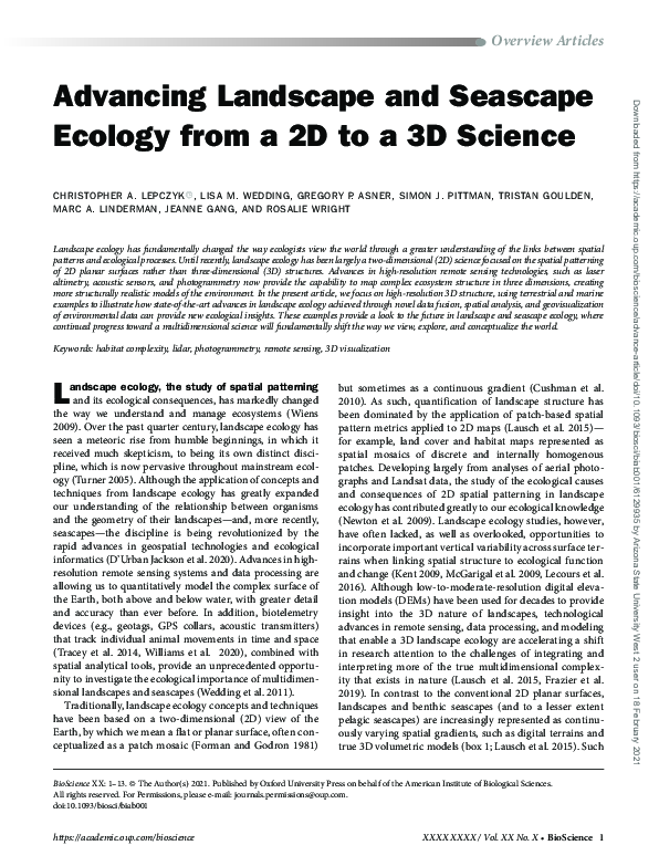 (PDF) Advancing Landscape and Seascape Ecology from a 2D to a 3D Science