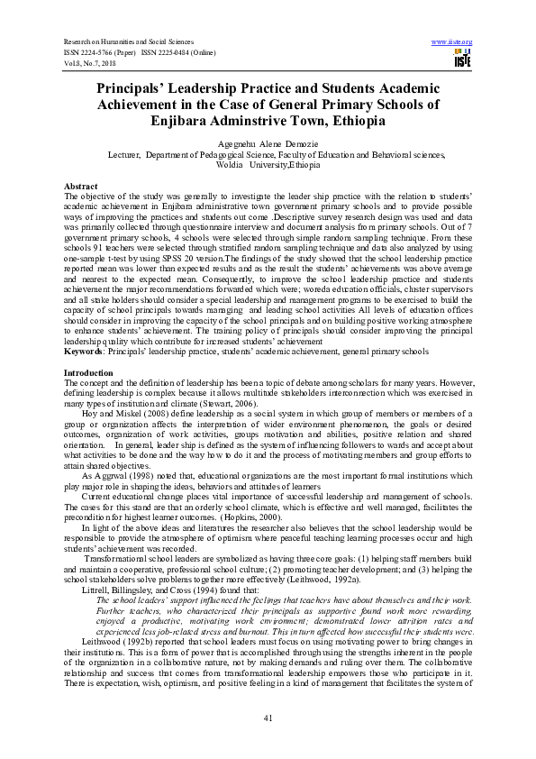 (PDF) Principals’ Leadership Practice and Students Academic Achievement ...