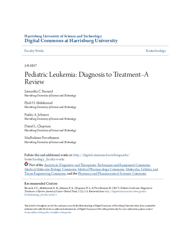(PDF) Pediatric Leukemia: Diagnosis to Treatment–A Review