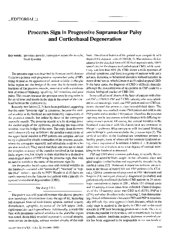 (PDF) Procerus Sign in Progressive Supranuclear Palsy and Corticobasal ...