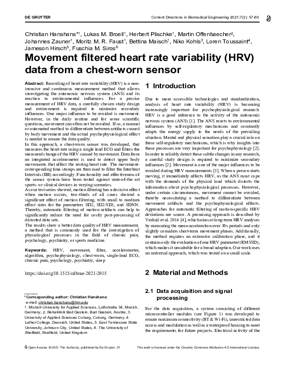 (PDF) Movement filtered heart rate variability (HRV) data from a chest ...