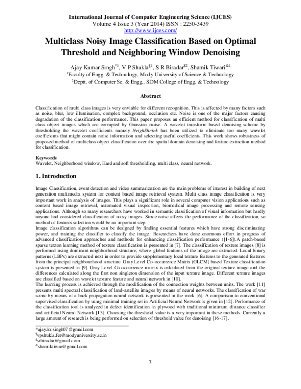 (PDF) Multiclass Noisy Image Classification Based on Optimal Threshold and Neighboring Window ...