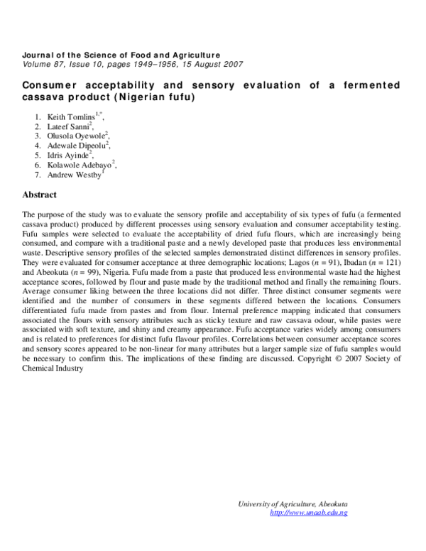 (PDF) Consumer acceptability and sensory evaluation of a fermented ...