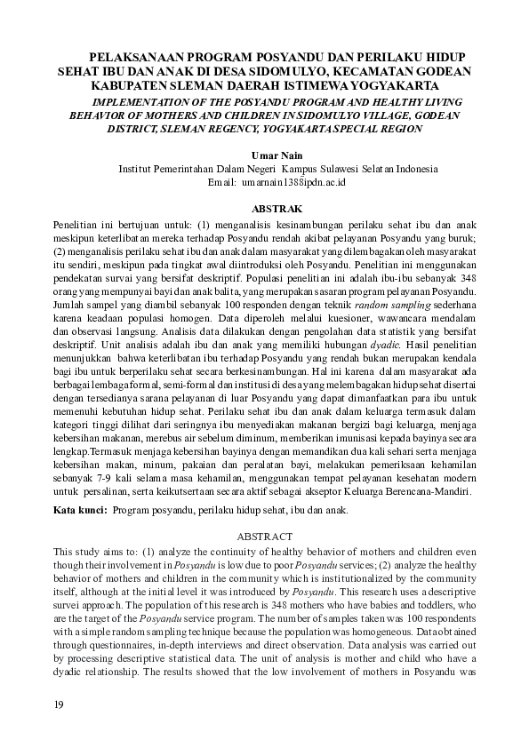 (PDF) Pelaksanaan Program Posyandu Dan Perilaku Hidup Sehat Ibu Dan ...