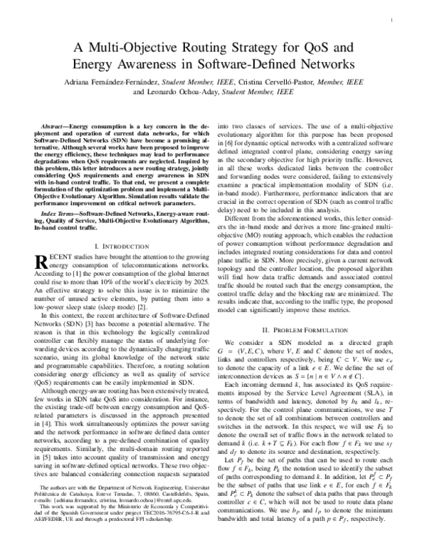 (PDF) A Multi-Objective Routing Strategy for QoS and Energy Awareness in Software-Defined Networks