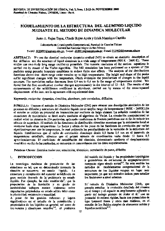 (PDF) Modelamiento De La Estructura Del Aluminio Liquido Mediante El ...