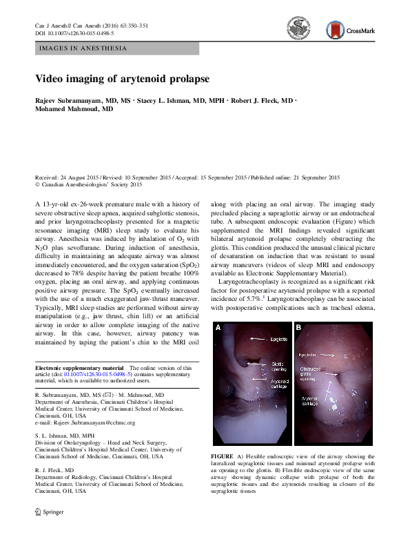 (PDF) Video imaging of arytenoid prolapse