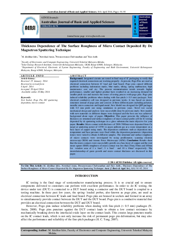 (PDF) Pages: 91-95 Dc Magnetron Sputtering Technique