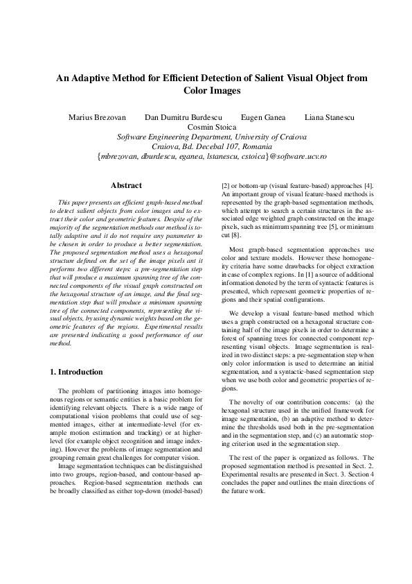 Pdf An Adaptive Method For Efficient Detection Of Salient Visual Object From Color Images
