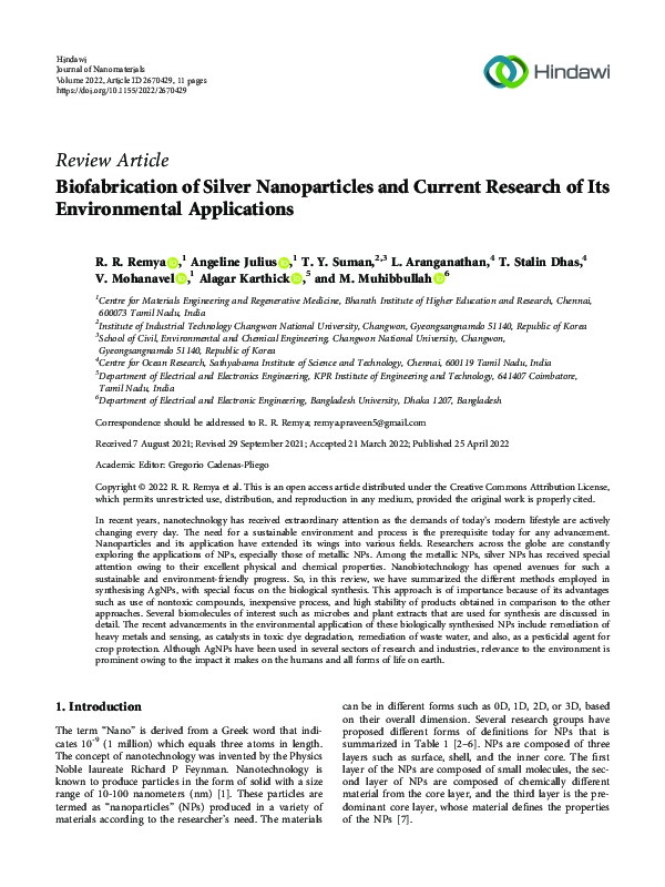 (PDF) Biofabrication of Silver Nanoparticles and Current Research of Its Environmental Applications
