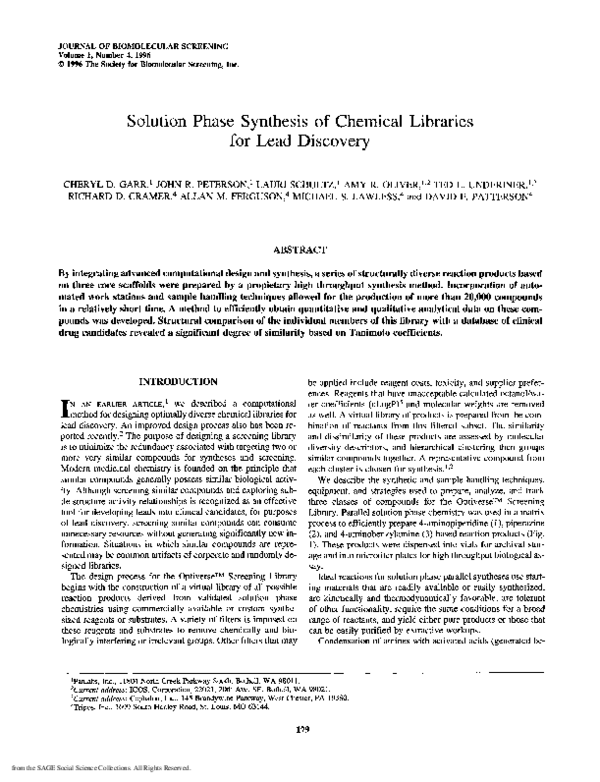(PDF) Solution Phase Synthesis of Chemical Libraries for Lead Discovery