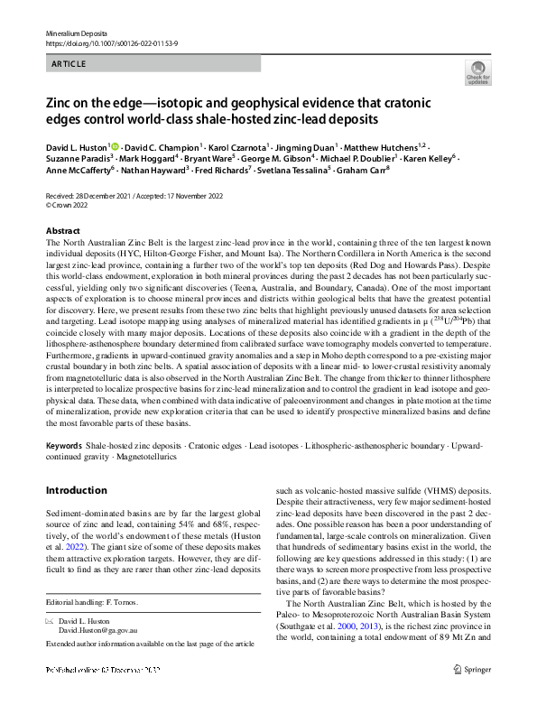 (PDF) Zinc on the edge—isotopic and geophysical evidence that cratonic ...