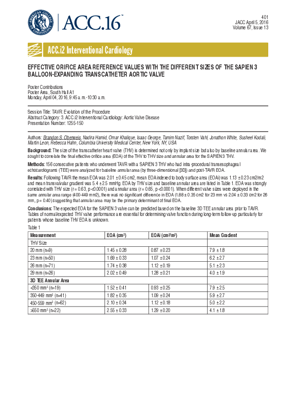 (PDF) Effective Orifice Area Reference Values with the Different Sizes ...