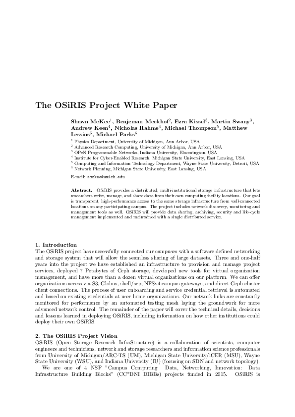 (PDF) The OSiRIS Project White Paper