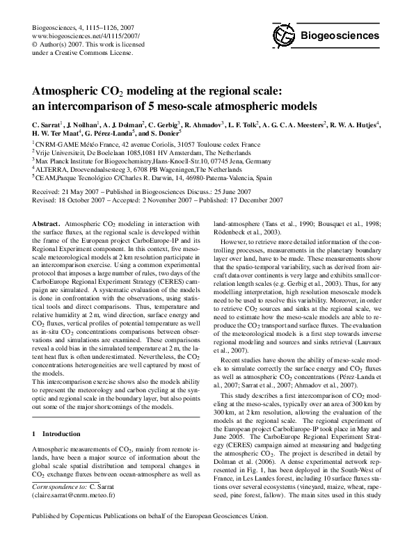 (PDF) Atmospheric CO 2 modeling at the regional scale: an ...