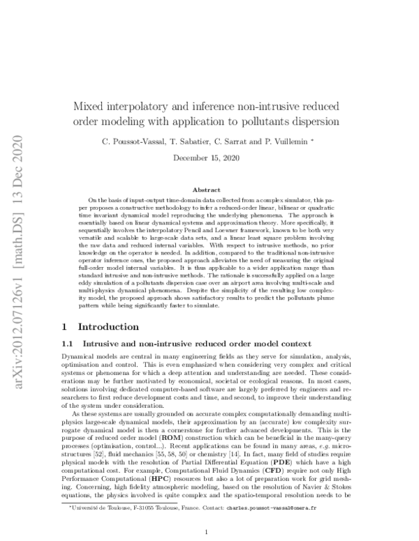 Pdf Mixed Interpolatory And Inference Non Intrusive Reduced Order Modeling With Application To