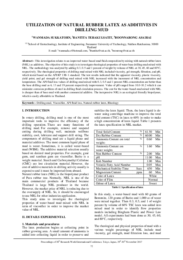 (PDF) Utilization of Natural Rubber Latex as Additives in Drilling Mud