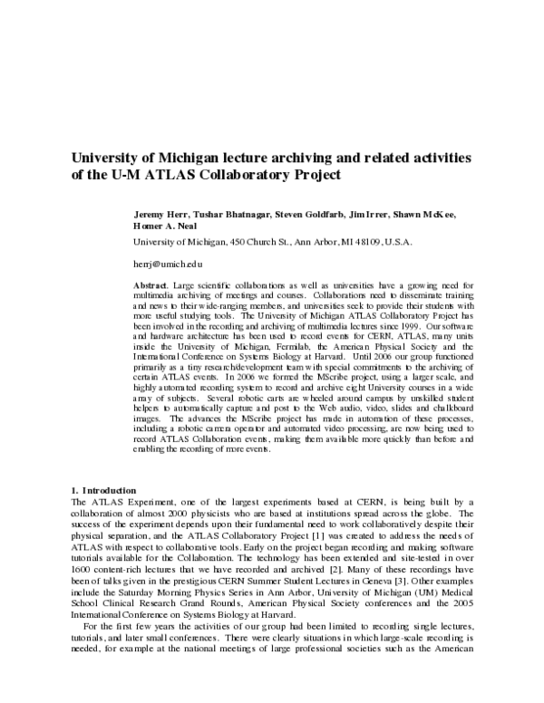 (PDF) University of Michigan lecture archiving and related activities ...