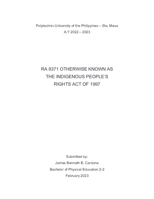 (DOC) R.A. 8371 Otherwise known as The Indigenous People's Rights Act ...
