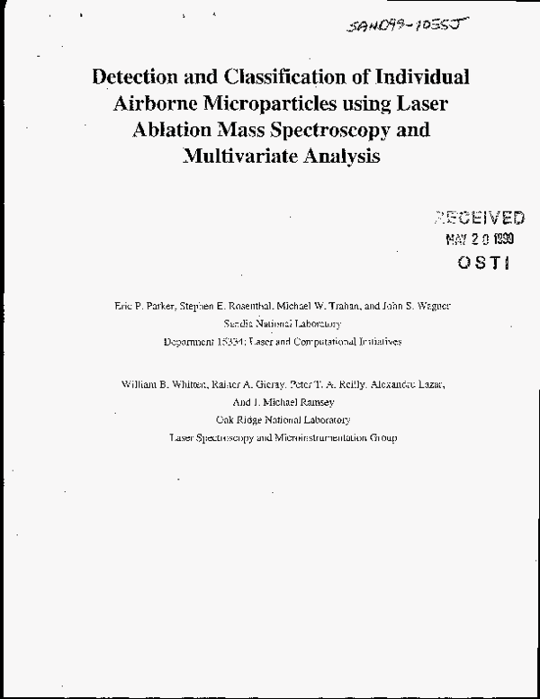 Pdf Detection And Classification Of Individual Airborne Microparticles Using Laser Ablation