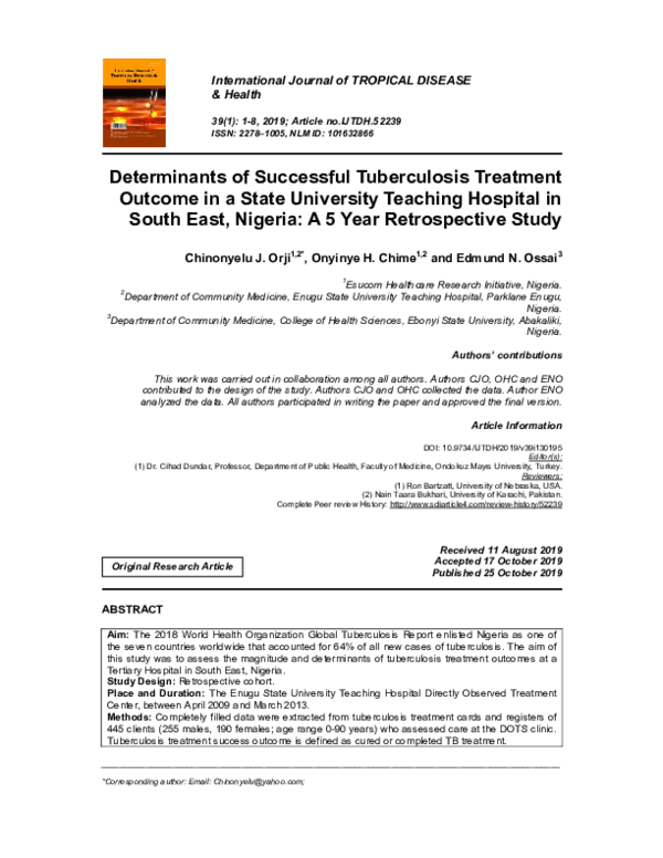 (PDF) Trend of tuberculosis case notification and treatment outcome in Lagos State, Nigeria: a 5 ...