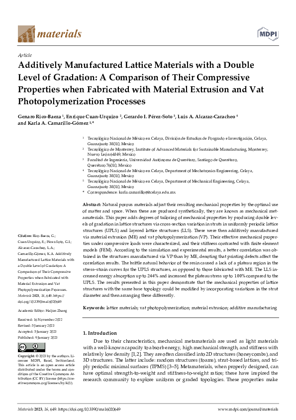 (PDF) Additively Manufactured Lattice Materials with a Double Level of Gradation: A Comparison ...