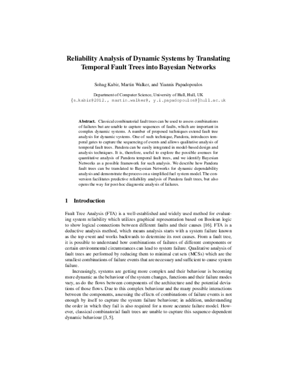 Pdf Reliability Analysis Of Dynamic Systems By Translating Temporal Fault Trees Into Bayesian 