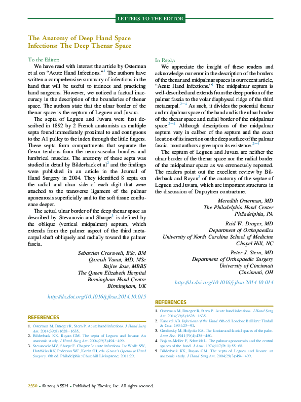 (PDF) The anatomy of deep hand space infections: the deep thenar space