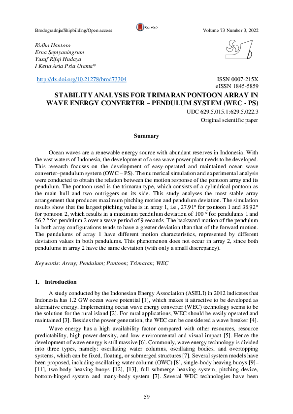 (PDF) Stability Analysis for Trimaran Pontoon Array in Wave Energy Converter – Pendulum System ...