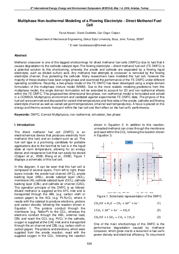 Pdf Multiphase Non Isothermal Modeling Of A Flowing Electrolyte Direct Methanol Fuel Cell