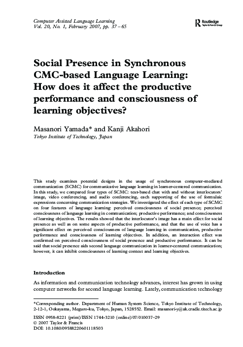 (PDF) Social presence in synchronous CMC-based language learning: How ...