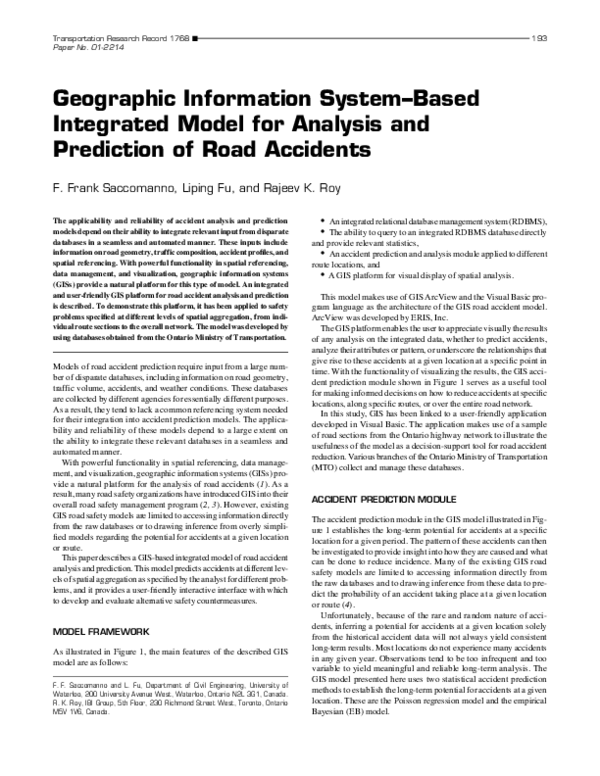 (PDF) Geographic Information System—Based Integrated Model for Analysis ...