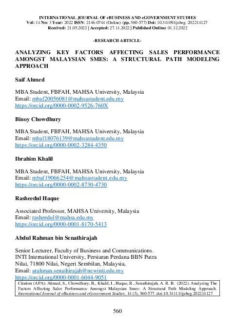 (PDF) ANALYZING KEY FACTORS AFFECTING SALES PERFORMANCE AMONGST ...