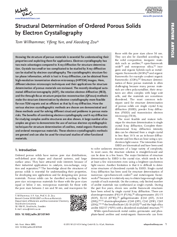 (PDF) Structural Determination of Ordered Porous Solids by Electron ...