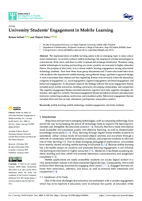 (PDF) University Students’ Engagement in Mobile Learning