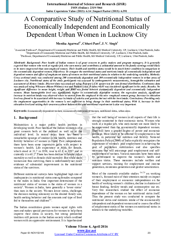 (PDF) A Comparative Study of Nutritional Status of Economically ...