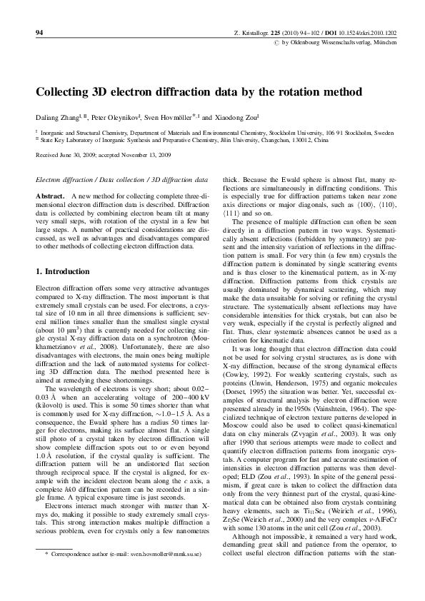 Pdf Collecting 3d Electron Diffraction Data By The Rotation Method