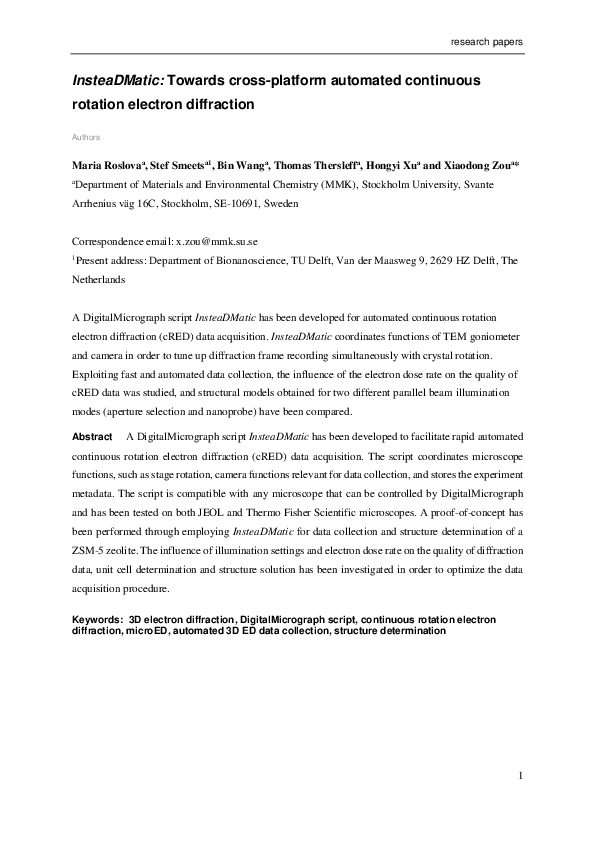 Pdf Towards Cross Platform Automated Rotation Electron Diffraction 