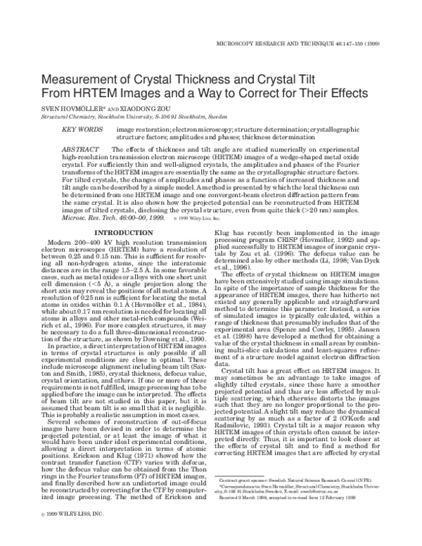 (PDF) Measurement of crystal thickness and crystal tilt from HRTEM ...