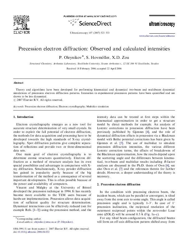 (PDF) Precession electron diffraction: Observed and calculated intensities