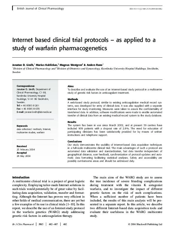(PDF) Internet based clinical trial protocols - as applied to a study ...