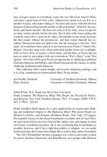 (PDF) Jonathan Haidt's The Righteous Mind: Why People Are Divided by ...