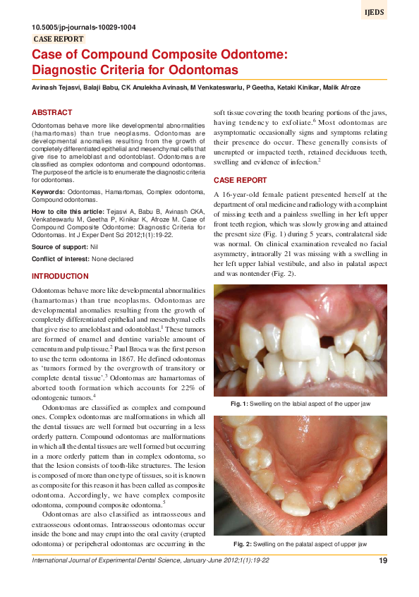 (PDF) Diagnostic Criteria for Odontomas