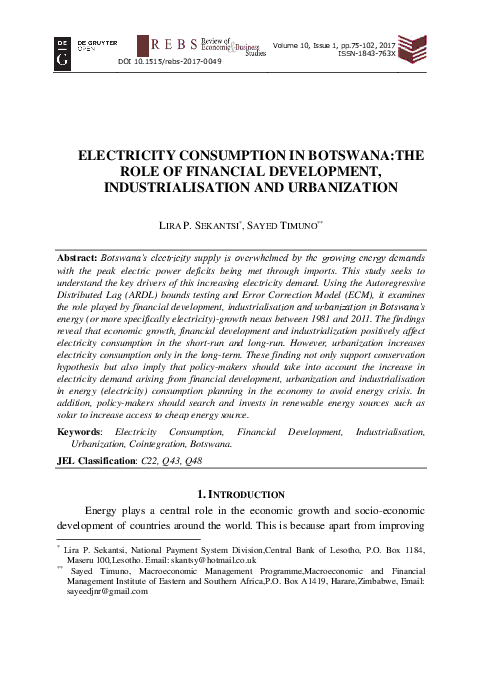 (PDF) Electricity Consumption in Botswana:the Role of Financial ...