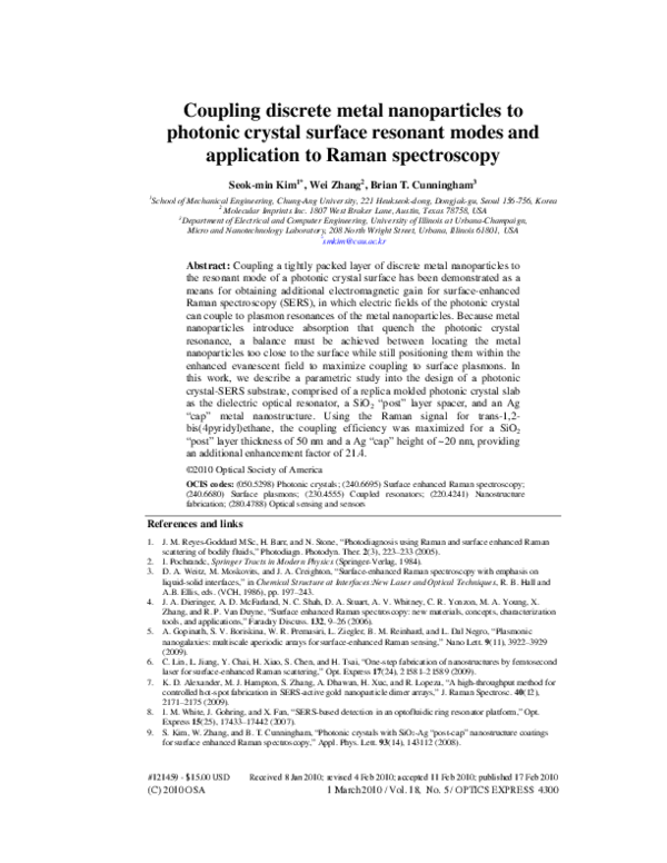 (PDF) Coupling discrete metal nanoparticles to photonic crystal surface resonant modes and ...