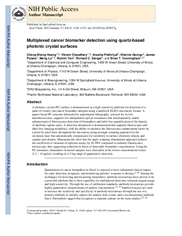 (PDF) Multiplexed Cancer Biomarker Detection Using Quartz-Based Photonic Crystal Surfaces