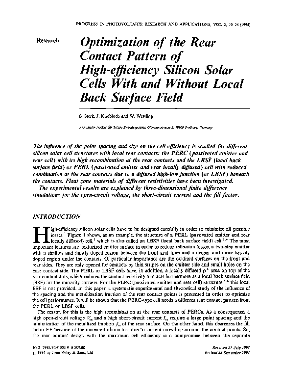 (PDF) Optimization of the rear contact pattern of high-efficiency silicon solar cells with and ...