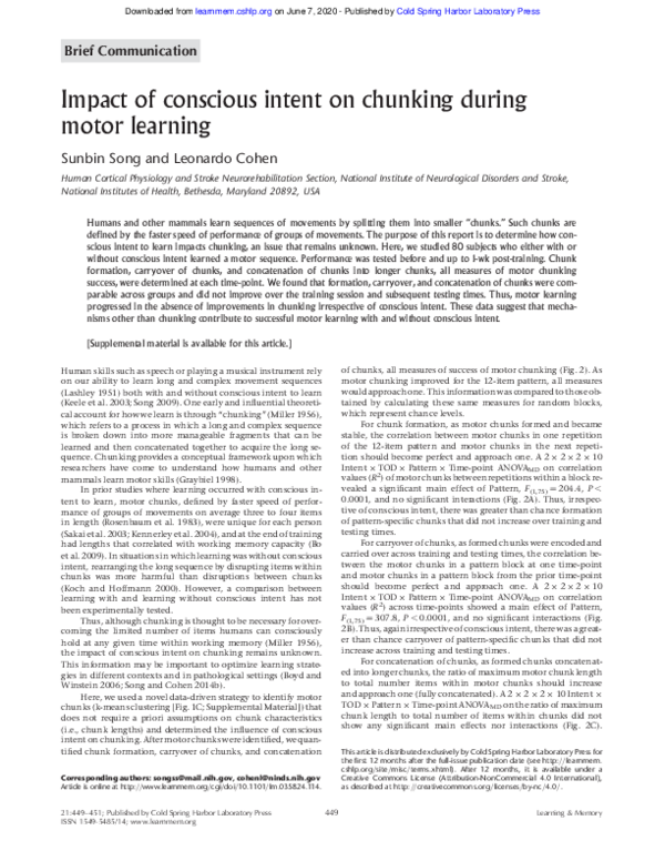(PDF) Impact of conscious intent on chunking during motor learning