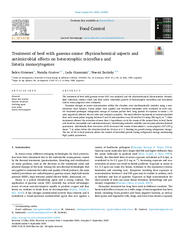 (PDF) Treatment of beef with gaseous ozone: Physicochemical aspects and ...